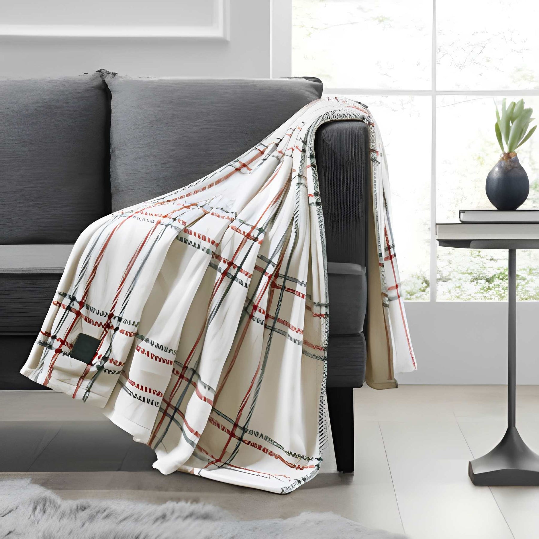 Brookstone Cozy Heated Plush Throw Holiday Windowpane