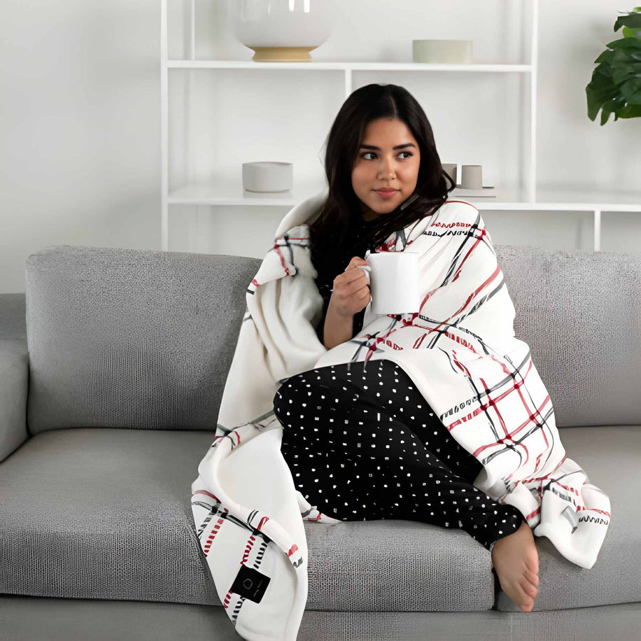 Brookstone Cozy Heated Plush Throw Holiday Windowpane