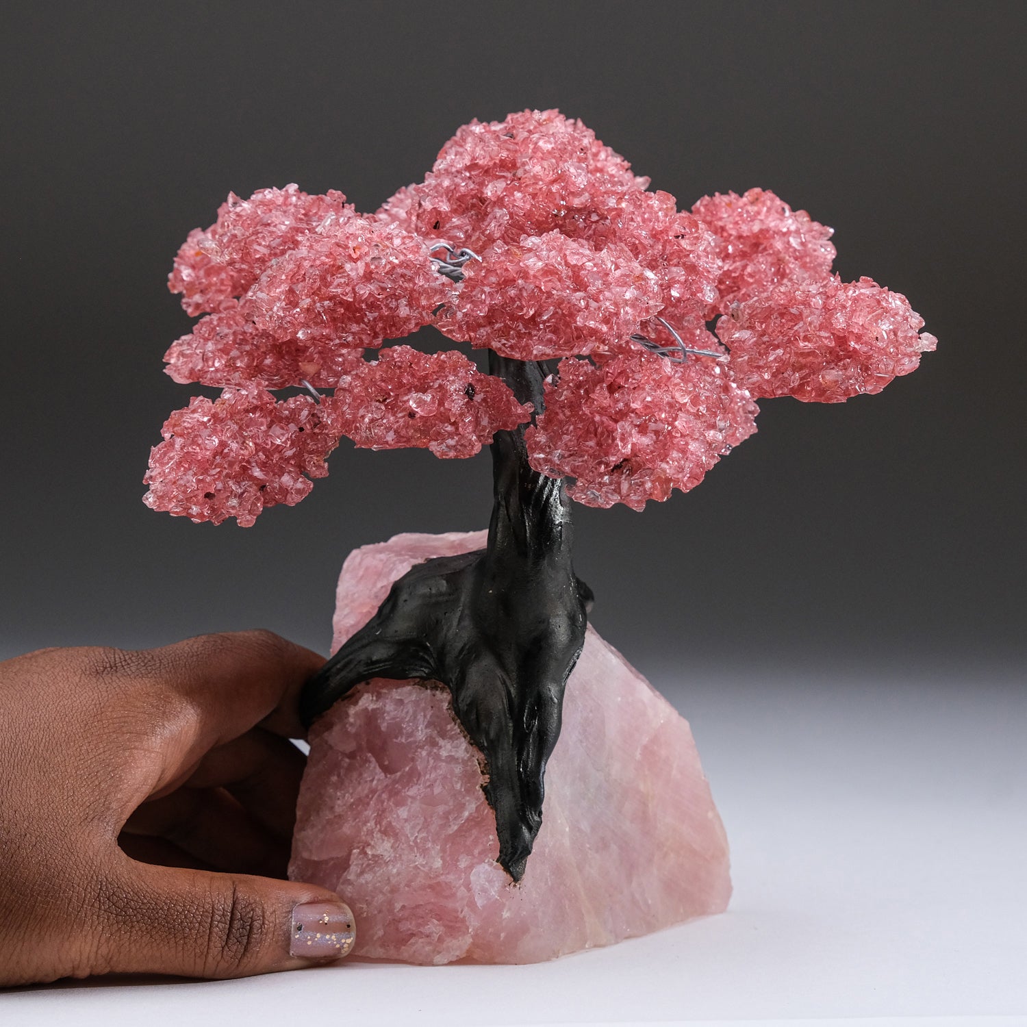 Large - Genuine Rose Quartz Clustered Gemstone Tree on Rose Quartz Mat ...